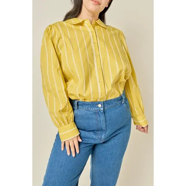 English Factory Striped Stretch Cotton Shirt - Mustard