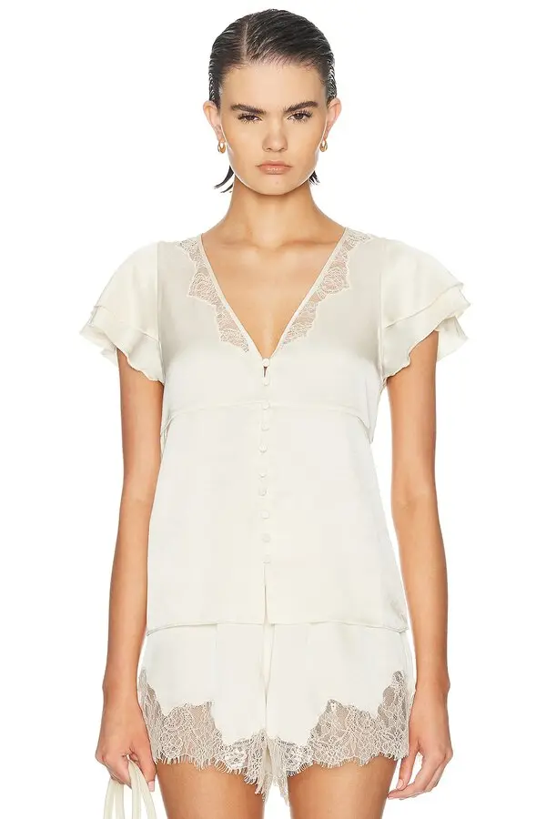 Citizens Of Humanity Lola Flutter Lace Sleeve Top - Cream