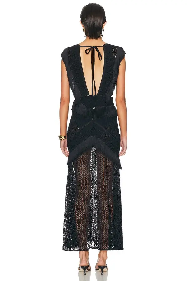 PatBO Ayla Fringe Plunge Maxi Dress