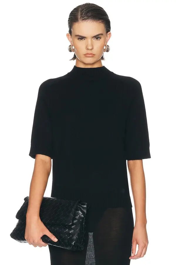 Loulou De Saison Ruth High-neck Short Saddle-sleeve Top - Black