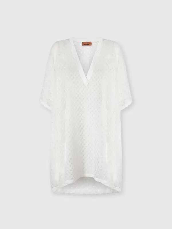 Missoni Short Caftan Cover-up In Lamé Viscose With Raschel Workmanship - White