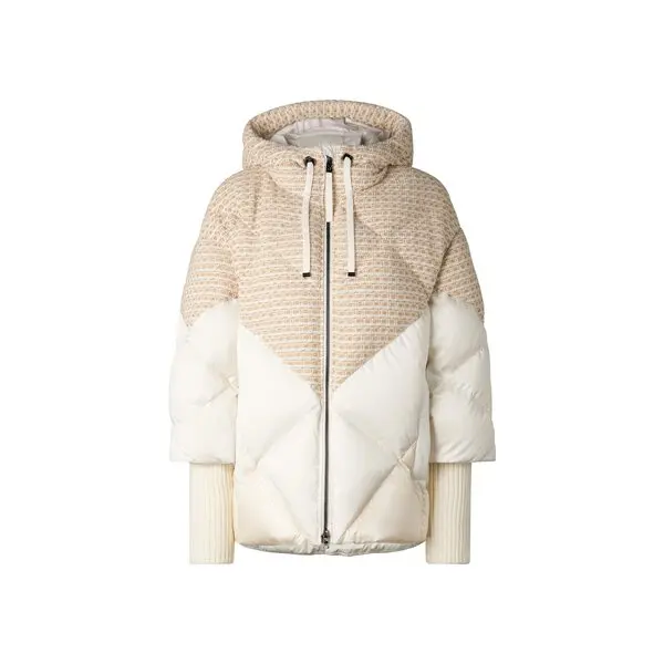 Bogner Sheryl Down Jacket With Hood And Knitted Panels - Off-white/beige