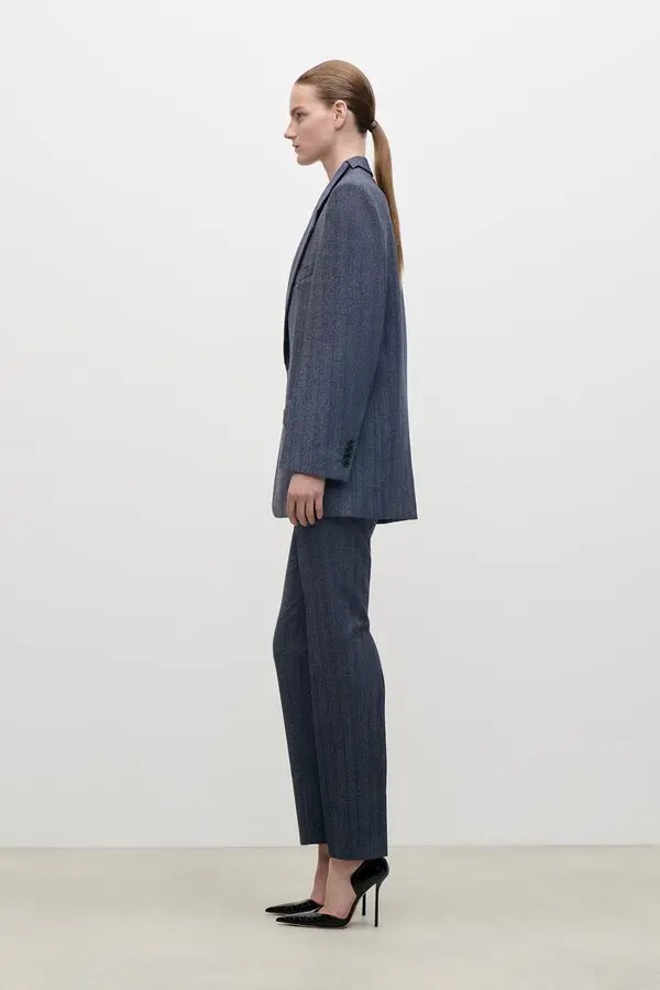 Victoria Beckham Tailored Jacket In Mouline Stripe - Blue Melange