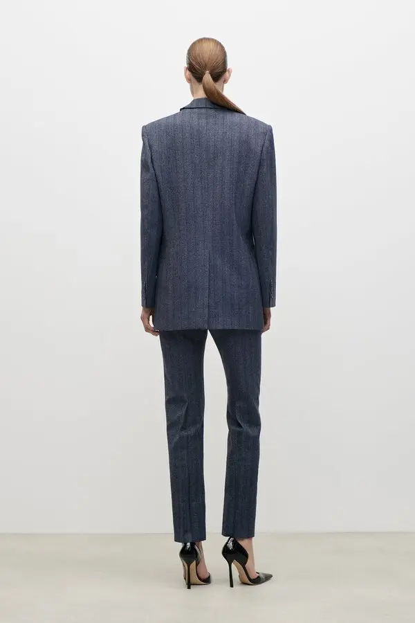 Victoria Beckham Tailored Jacket In Mouline Stripe - Blue Melange