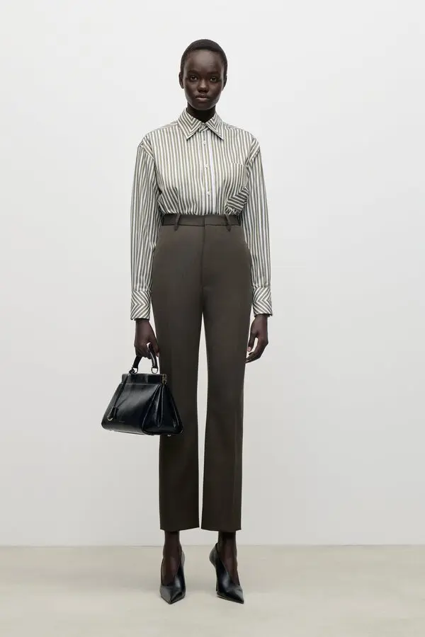 Victoria Beckham Striped Cotton Shirt With Pocket Detail - Green