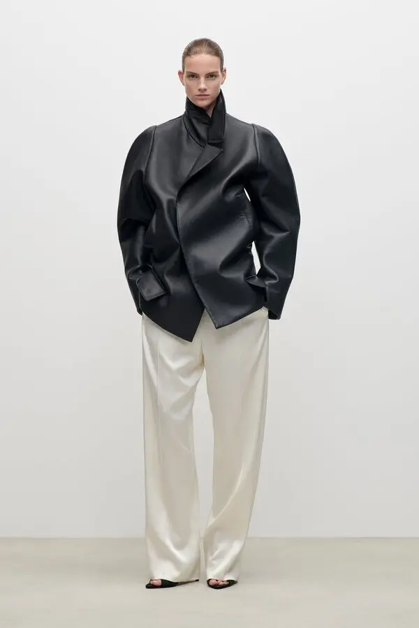 Victoria Beckham Leather Pea Coat