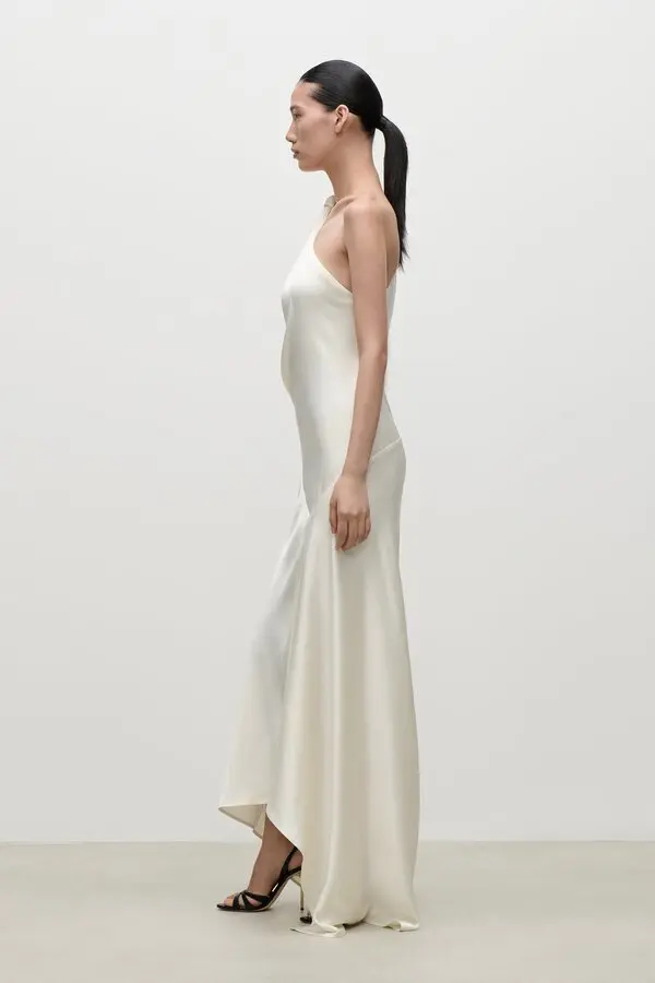 Victoria Beckham Asymmetric Midi Dress In Silk Viscose Velvet - Ivory