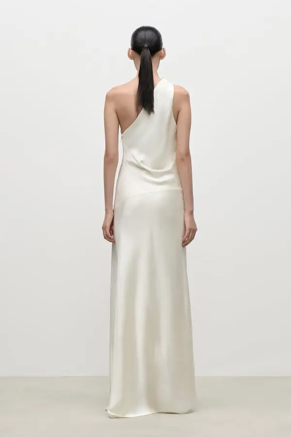Victoria Beckham Asymmetric Midi Dress In Silk Viscose Velvet - Ivory