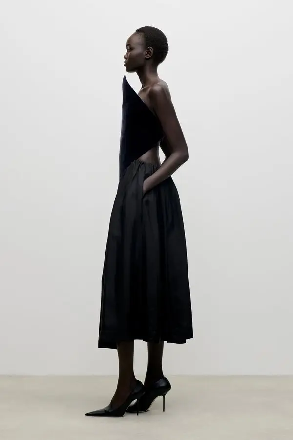 Victoria Beckham Asymmetric Midi Dress In Silk Viscose Velvet