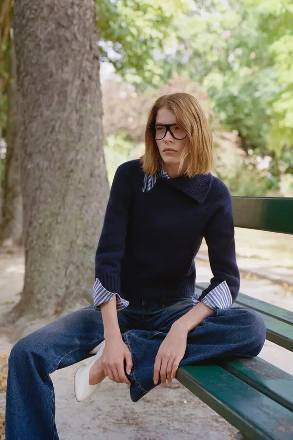 Victoria Beckham Asymmetrical Collar Lambswool Jumper - Navy
