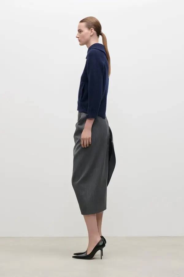 Victoria Beckham Asymmetrical Collar Lambswool Jumper - Navy