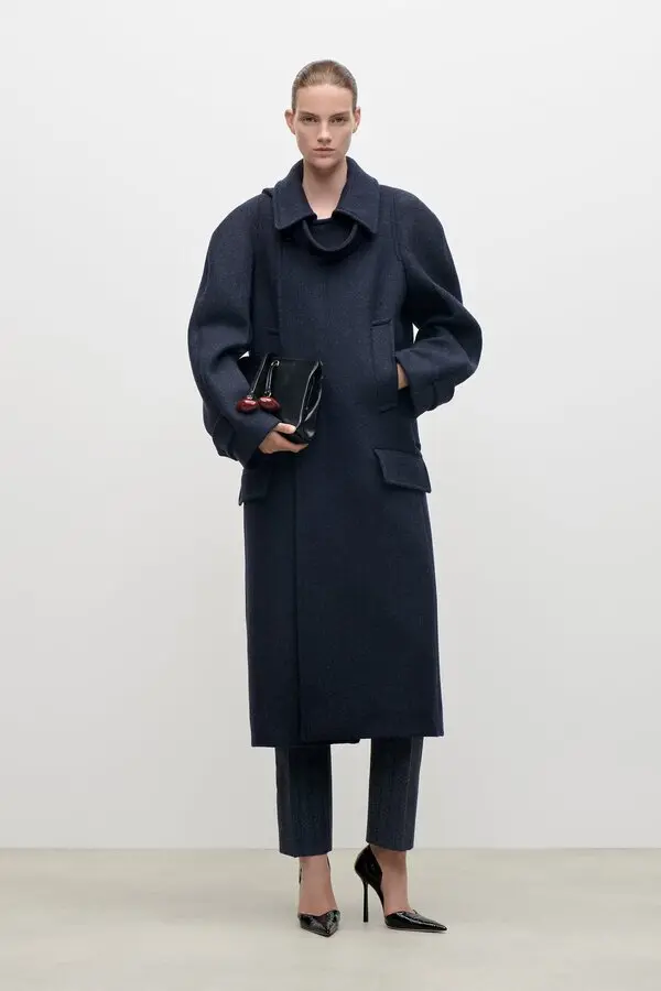 Victoria Beckham Latched" Raglan Coat In Melton Cashwool - Navy