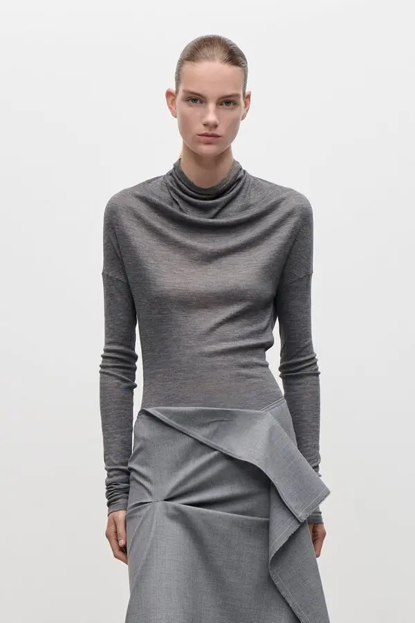 Victoria Beckham Draped Top - Grey Marl