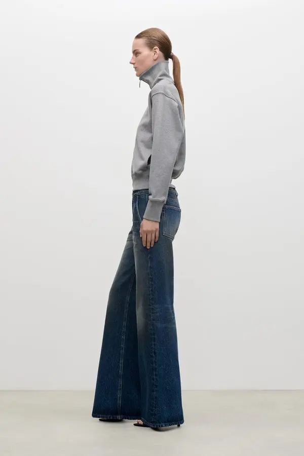 Victoria Beckham High Neck Zip Sweatshirt - Mid Grey Marl