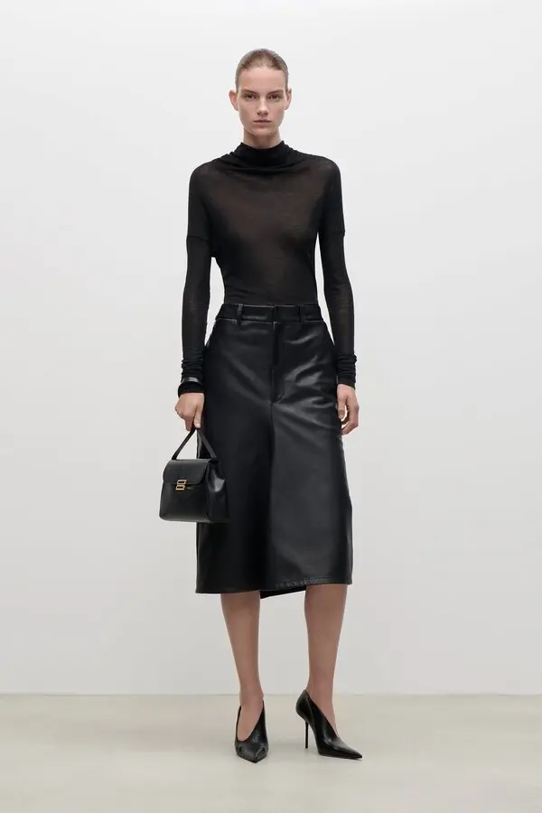 Victoria Beckham Kick Detail Leather Skirt
