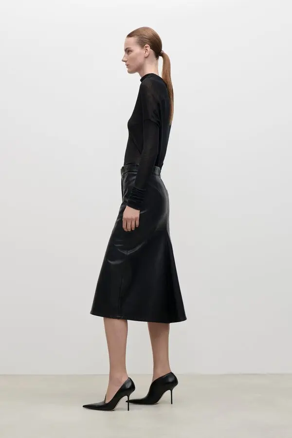 Victoria Beckham Kick Detail Leather Skirt