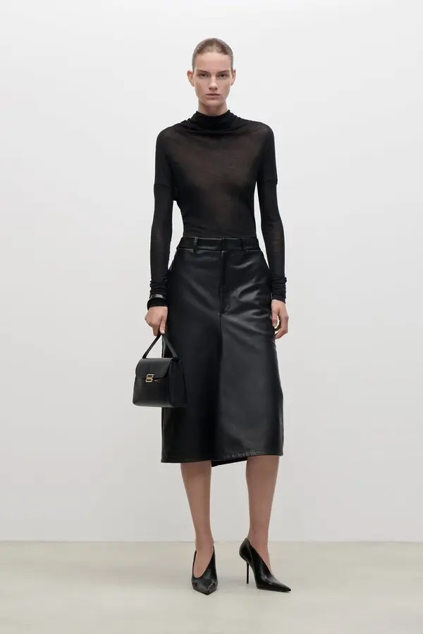 Victoria Beckham Kick Detail Leather Skirt - Black