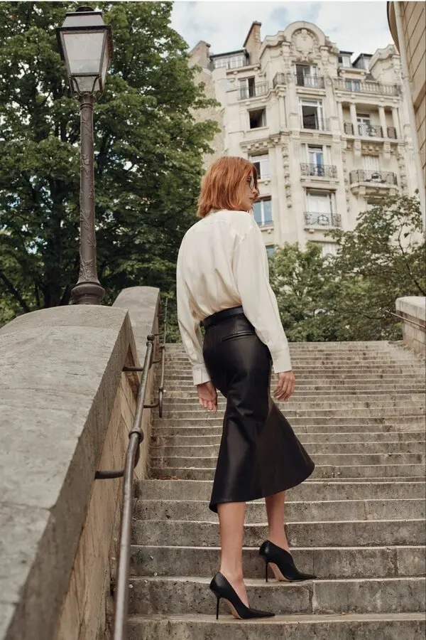 Victoria Beckham Leather Midi Skirt