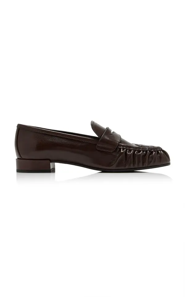 Prada Ruched Leather Loafers - Brown