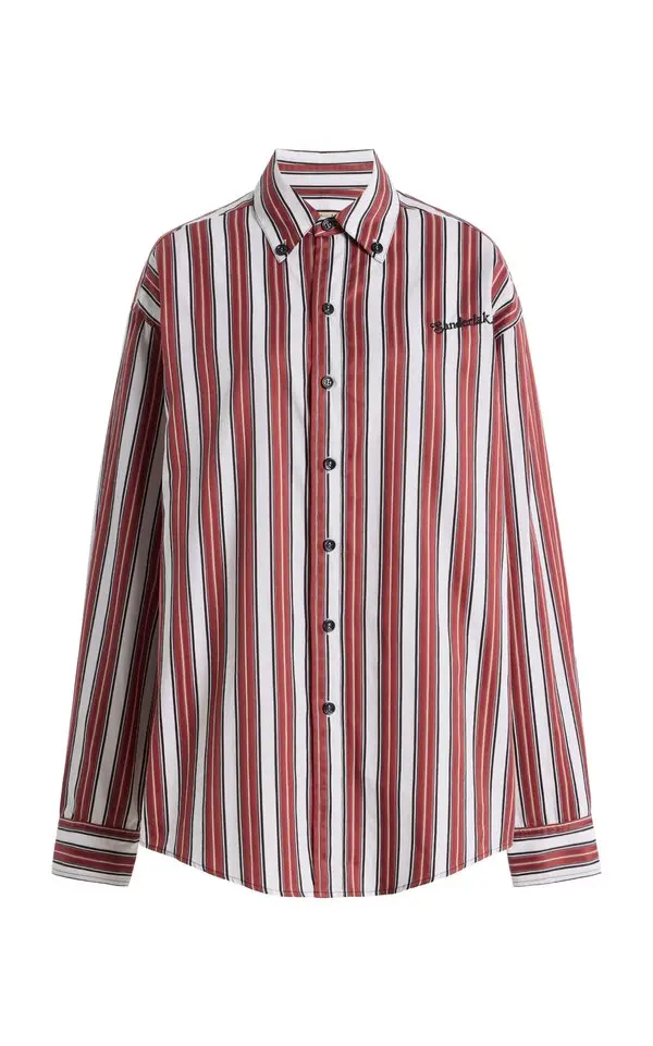 SANDERLAK Striped Cotton Button-down Shirt
