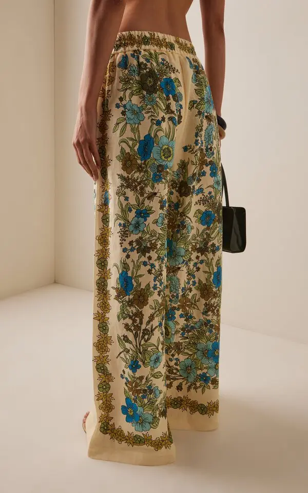 ALEMAIS Sophia Printed Linen Wide-leg Trousers
