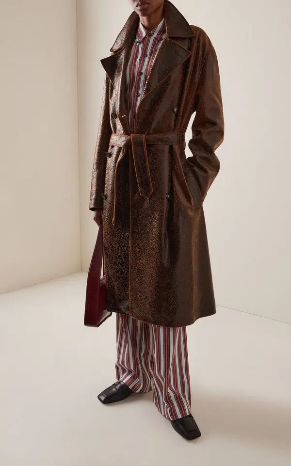 SANDERLAK Belted Leather Trench Coat