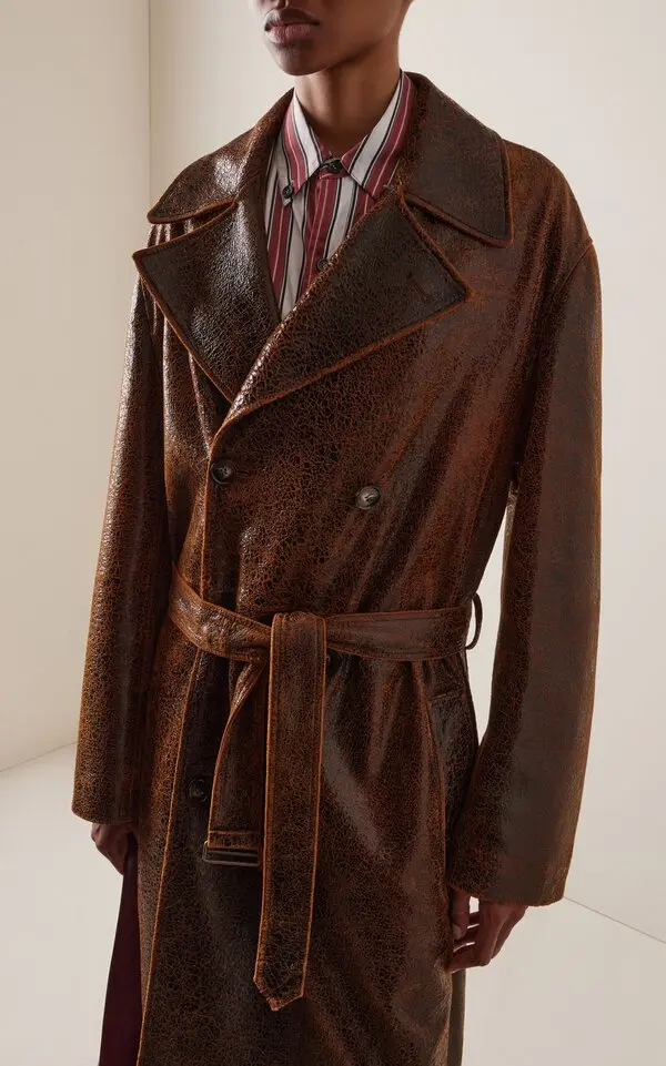 SANDERLAK Belted Leather Trench Coat