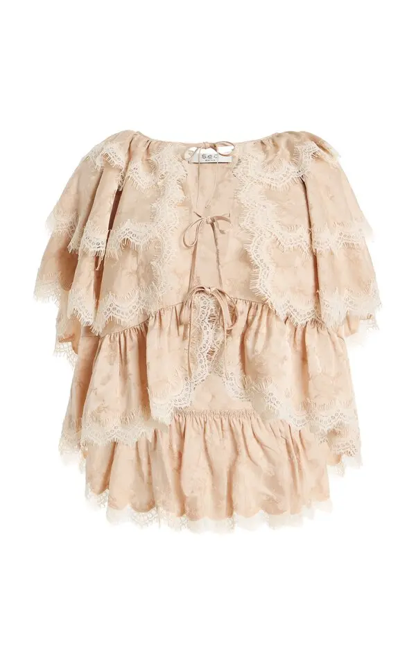 Sea Shay" Lace Tie Top - Neutral