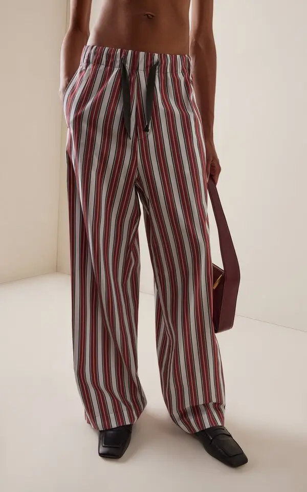 SANDERLAK Striped Drawstring Cotton Wide-leg Pants