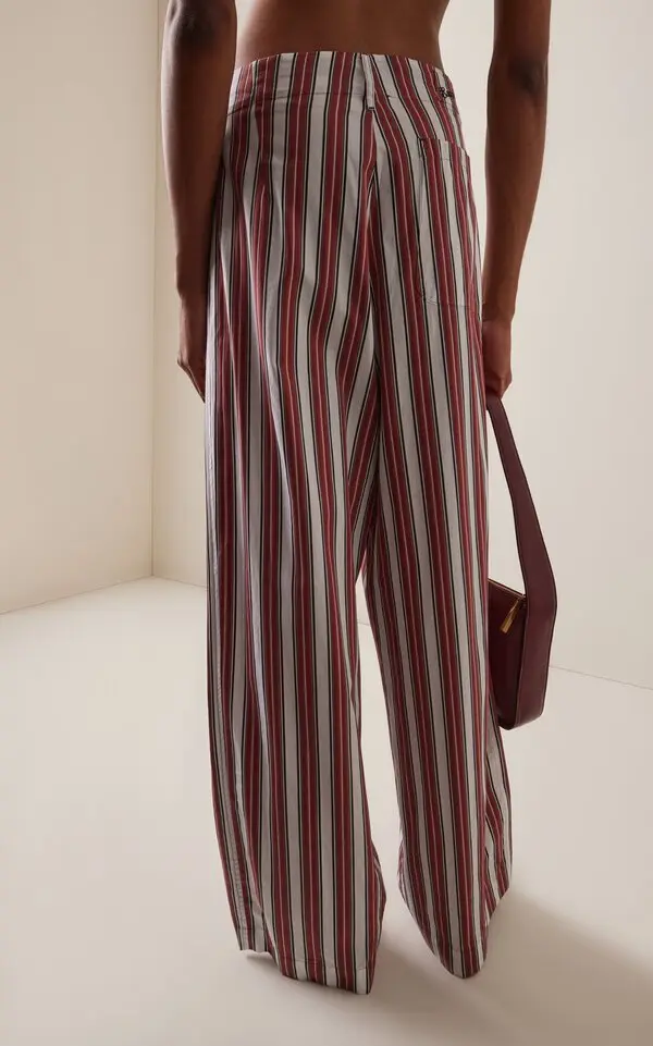 SANDERLAK Striped Drawstring Cotton Wide-leg Pants
