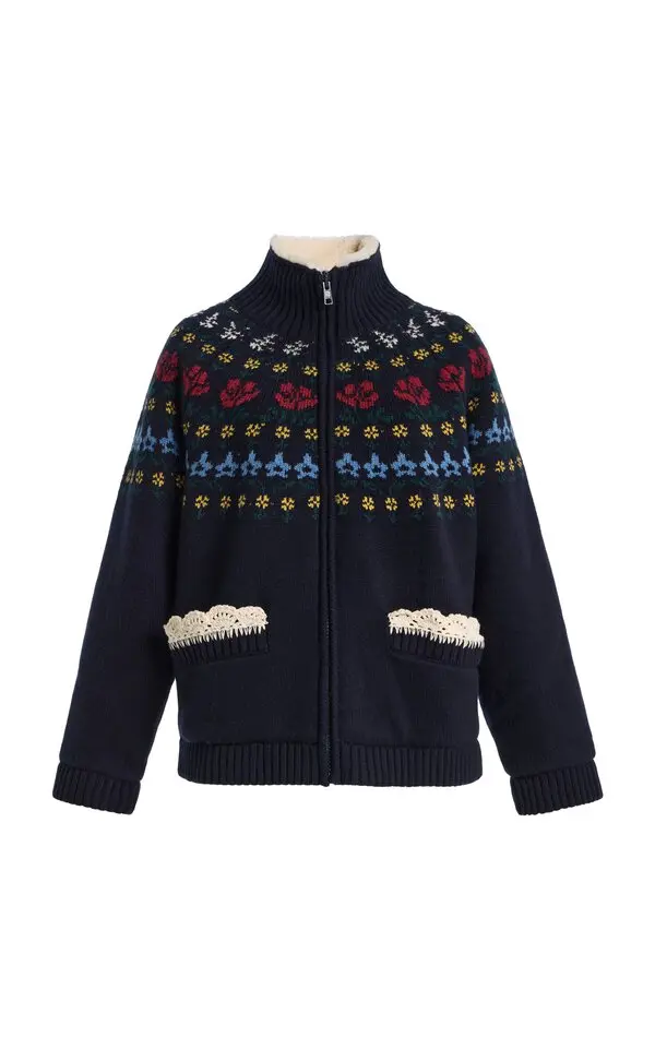 Sea Preston Sherpa-lined Floral Knit Jacket