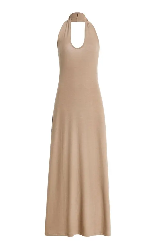 LESET Lauren Jersey Maxi Halter Dress - Brown