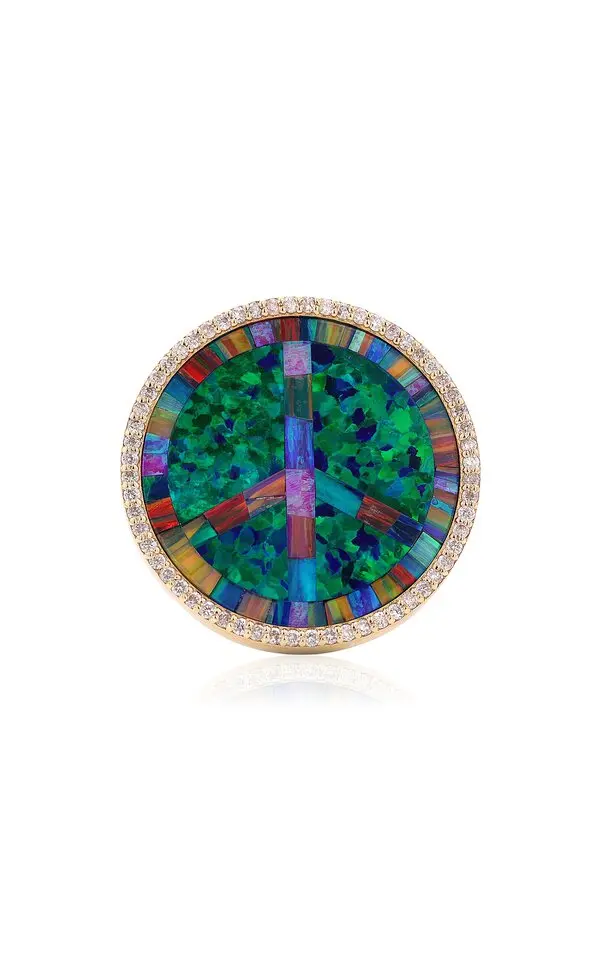 Sheryl Lowe 14k Yellow Rainbow Opal Inlay Peace Ring - Gold