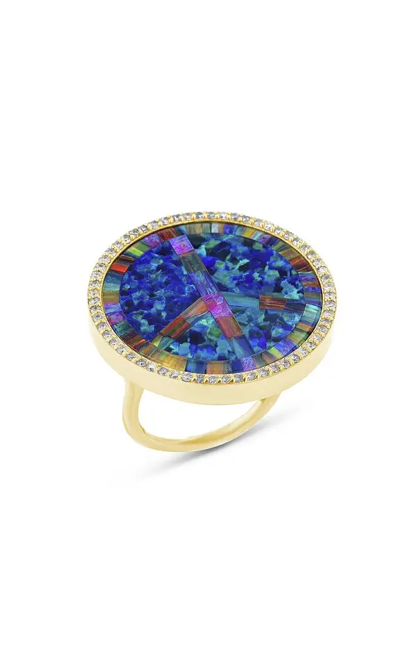 Sheryl Lowe 14k Yellow Rainbow Opal Inlay Peace Ring