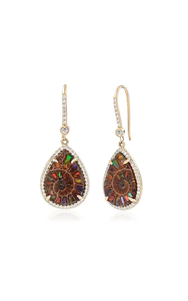 Sheryl Lowe 14k Opalized Ammonite Drop Earrings