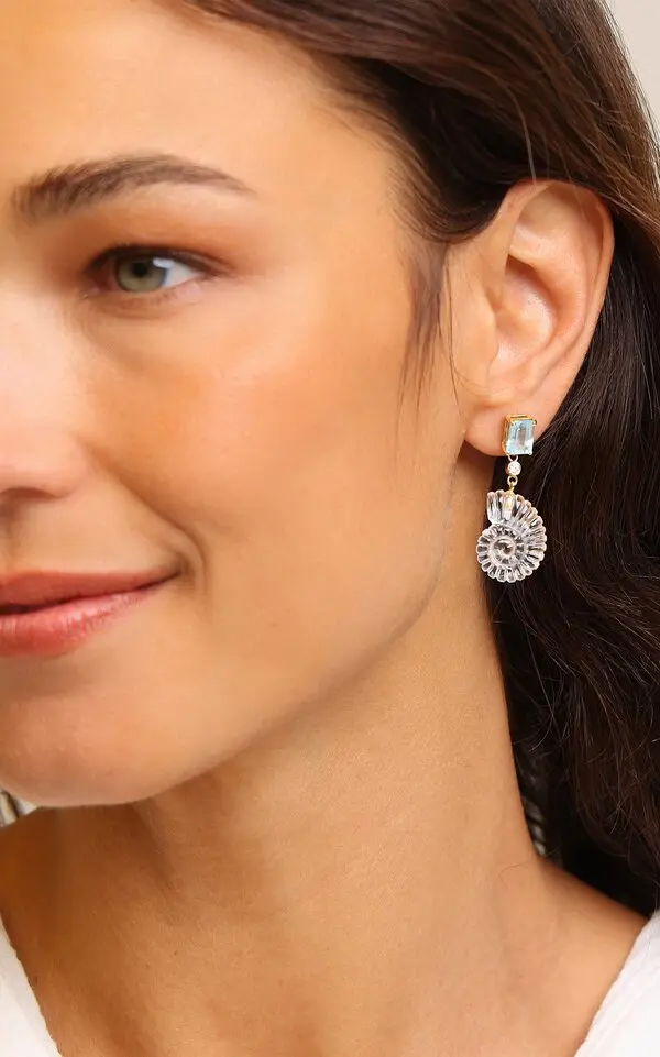 Sheryl Lowe 14k Yellow Aquamarine And Crystal Nautilus Drop Earrings