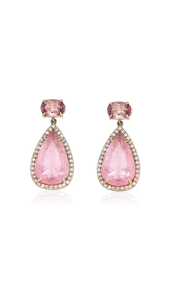 Sheryl Lowe 14k Pink Tourmaline Double Drop Earrings
