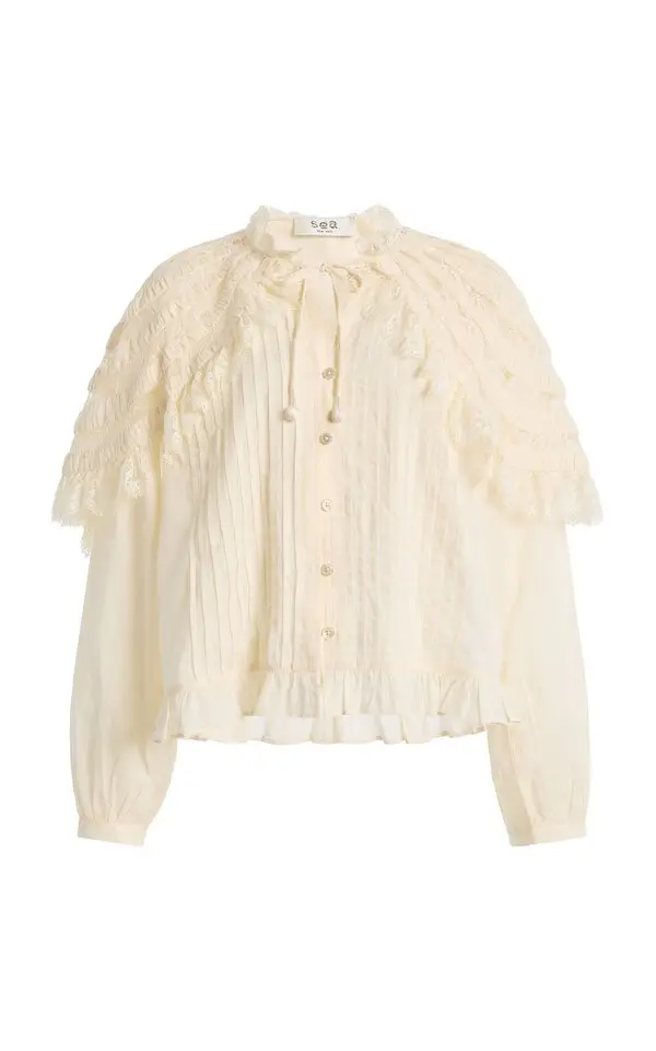Sea Margaret Cotton Capelet Top - Ivory