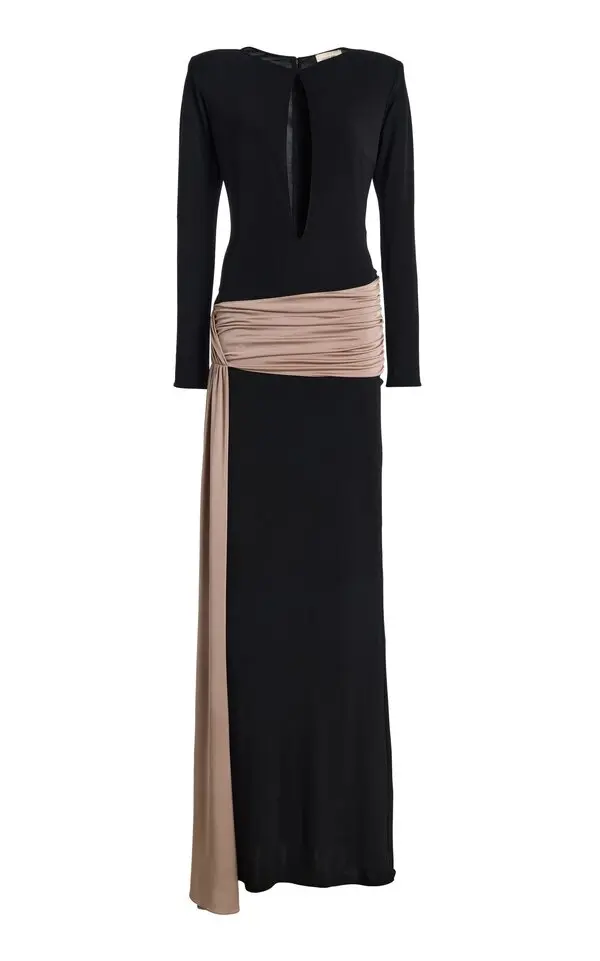 THE NEW ARRIVALS ILKYAZ OZEL Heat Crepe Maxi Dress With Slit And Ruched Panel - Black