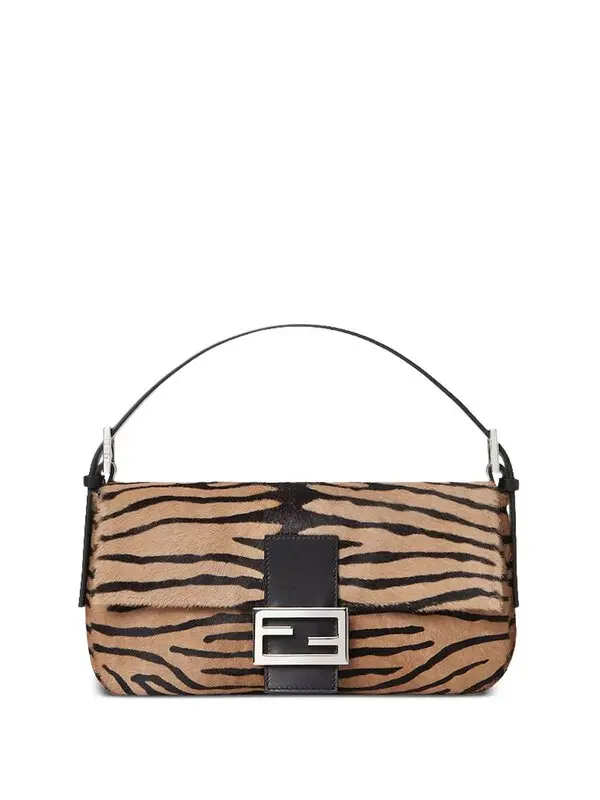 Fendi Baguette 26424 Re Edition In Leather With Hair On Tiger Print - Black