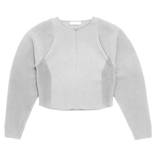 AMOMENTO Rounded Zip-up Cardigan - Grey