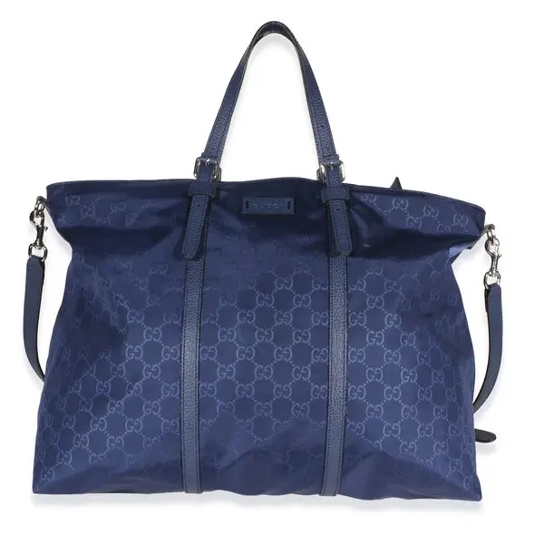 Gucci Navy Nylon Monogram Dollar Calfskin Vertical Tote - Blue