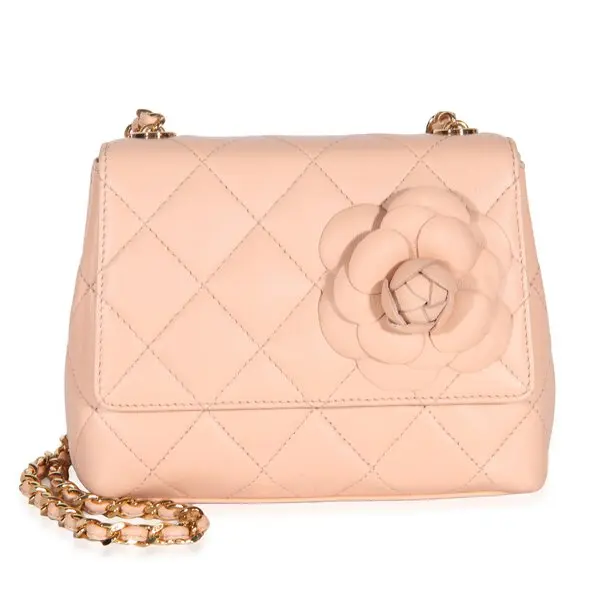 Chanel Vintage Peach Quilted Lambskin Camellia Flap Bag - Pink
