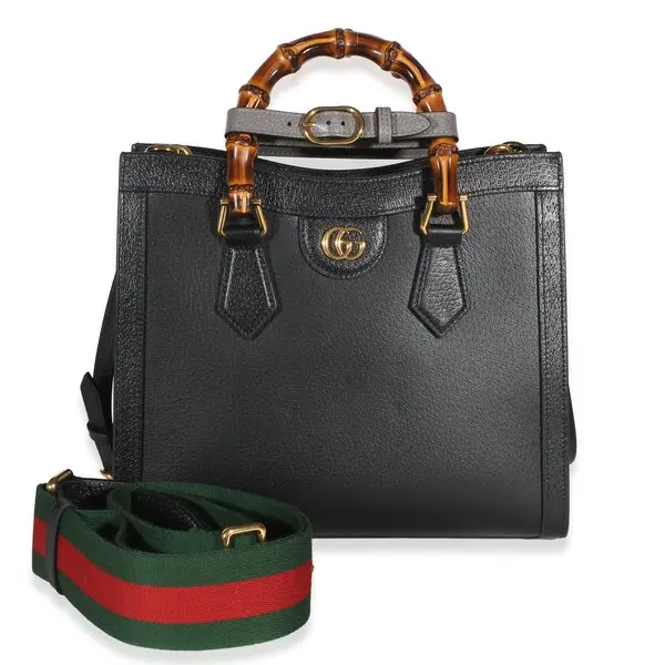 Gucci Textured Dollar Calfskin Web Diana Tote - Black