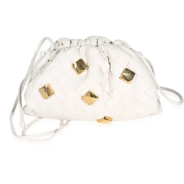 Bottega Veneta Pouch Intrecciato Leather With Studs - White