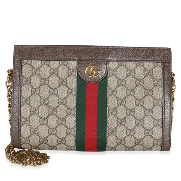 Gucci Ophidia Gg Supreme Monogram Web Chain Shoulder Bag - Brown