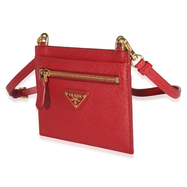 Prada Saffiano Triangle Card Holder With Strap