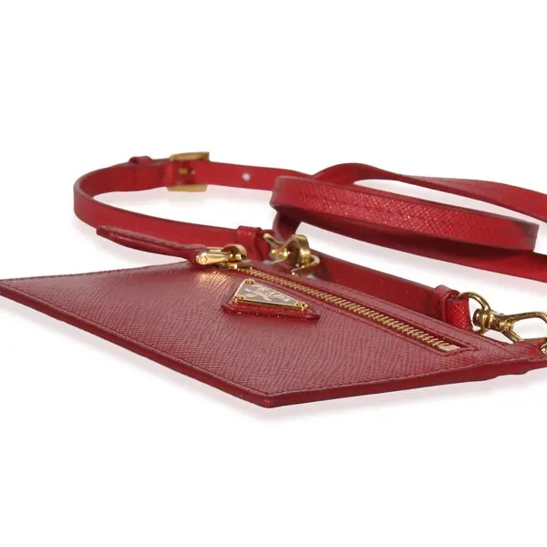 Prada Saffiano Triangle Card Holder With Strap