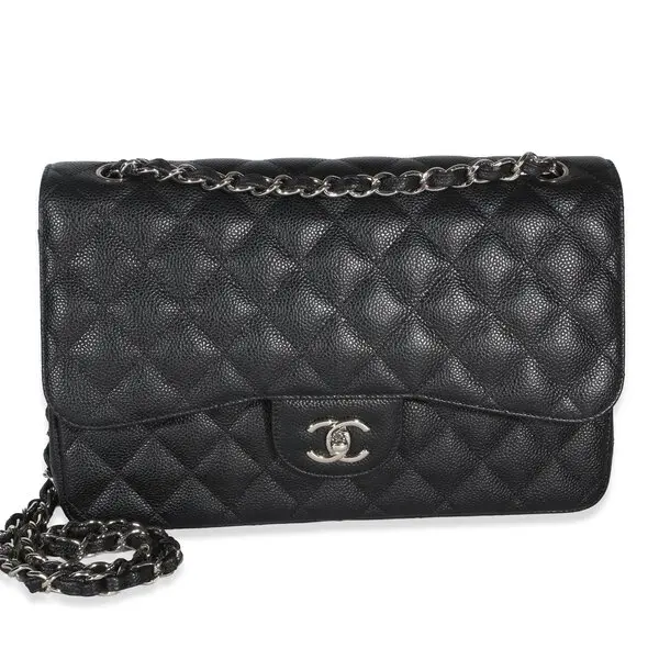 Chanel Quilted Caviar Jumbo Double Flap Bag - Black