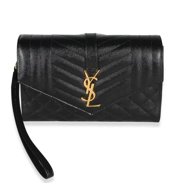Saint Laurent Grain De Poudre Textured Mixed Matelasse Triquilt Monogram C - Black